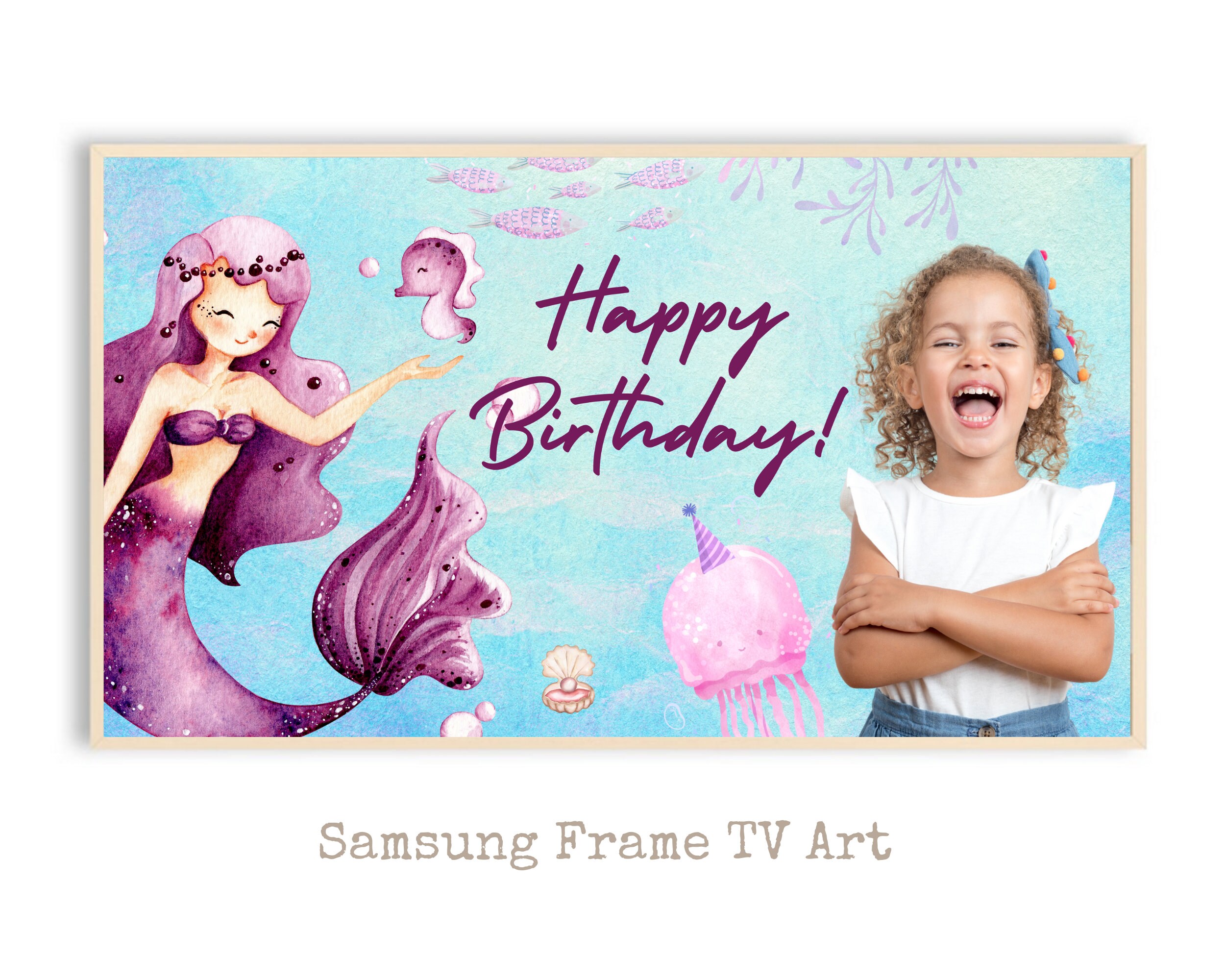 CUSTOM Mermaid Happy Birthday Girl Frame Tv Art Photo Little - Etsy