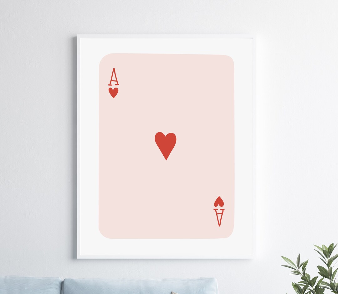 Red Ace of Hearts Poster Trendy Retro Wall Art Poker Print Retro Print ...