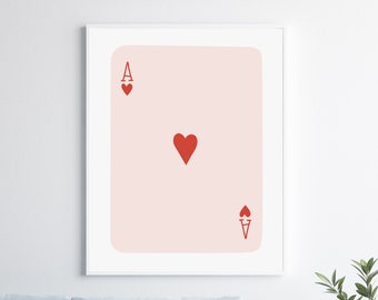 Trendy Ace of Hearts Poster Aesthetic Print Retro Wall Art - Etsy
