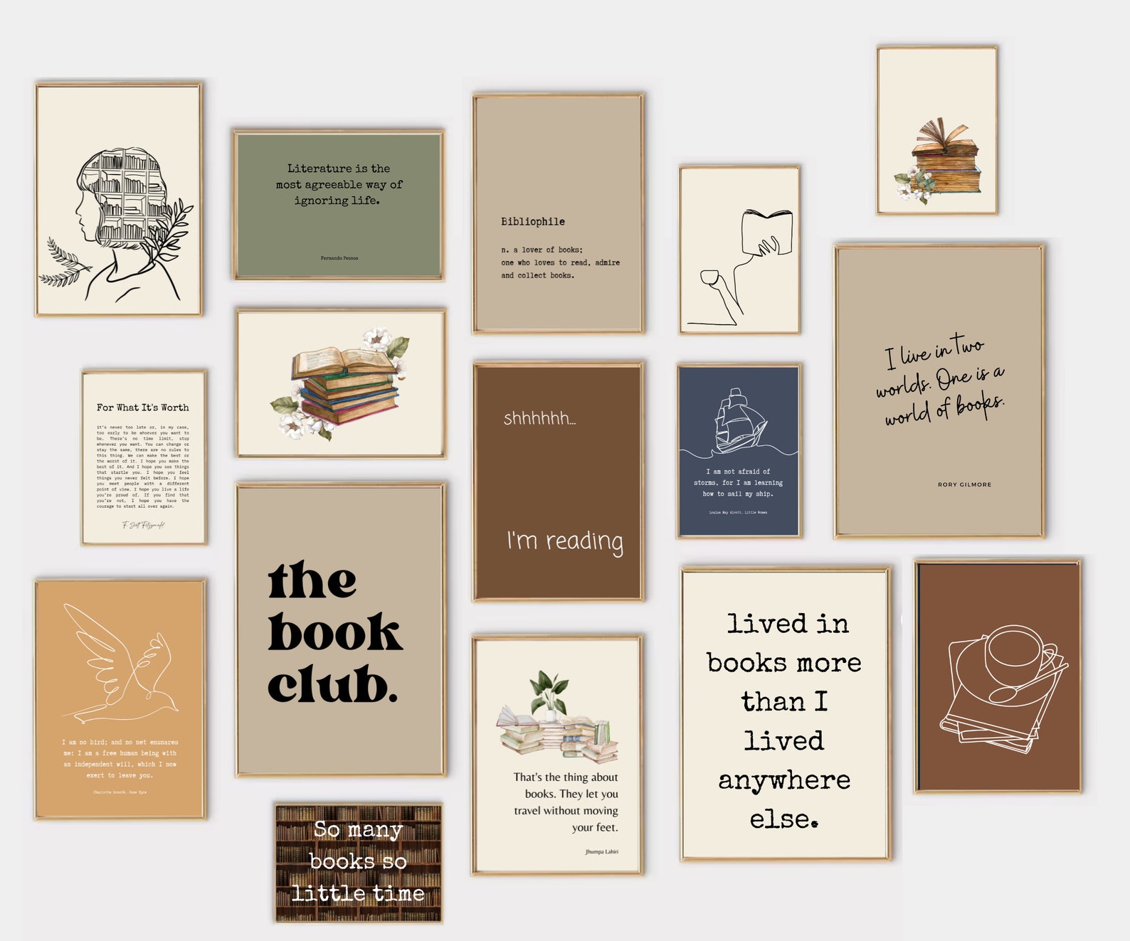 Gallery Wall Set of 18 Prints With Book Quotes, Book Prints, Book Art ...