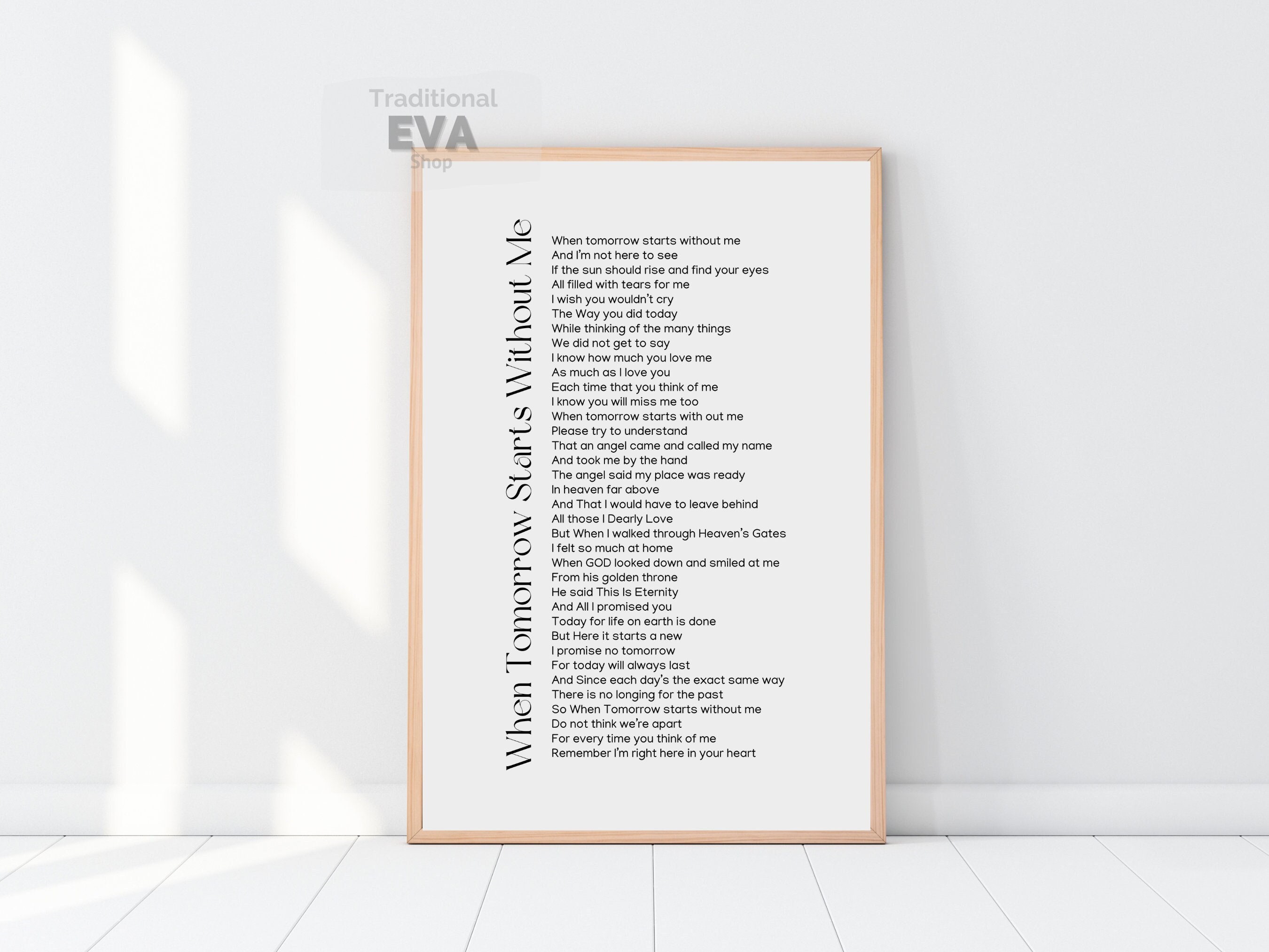 When Tomorrow Starts Without Me Printable Poem Digital - Etsy