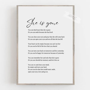 She is Gone | David Harkins Printable Poem, Digital Download, Grief ...