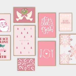 20 Prints, PINK Christmas Wall Art, Digital Download, Winter Gallery ...