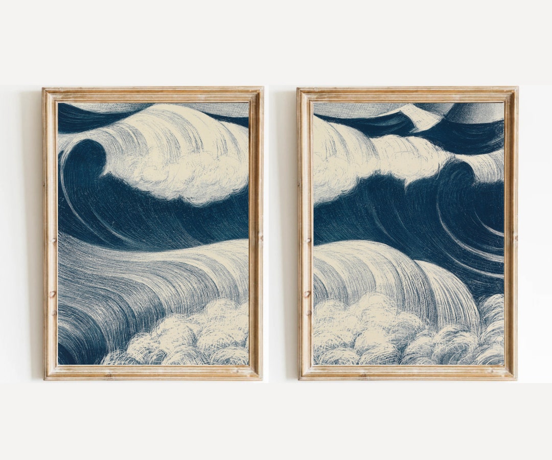 The Wave, Set of 2 Prints, Printable Wall Art, Ocean Waves Poster, Boho ...
