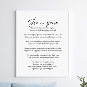 She is Gone | David Harkins Printable Poem, Digital Download, Grief ...