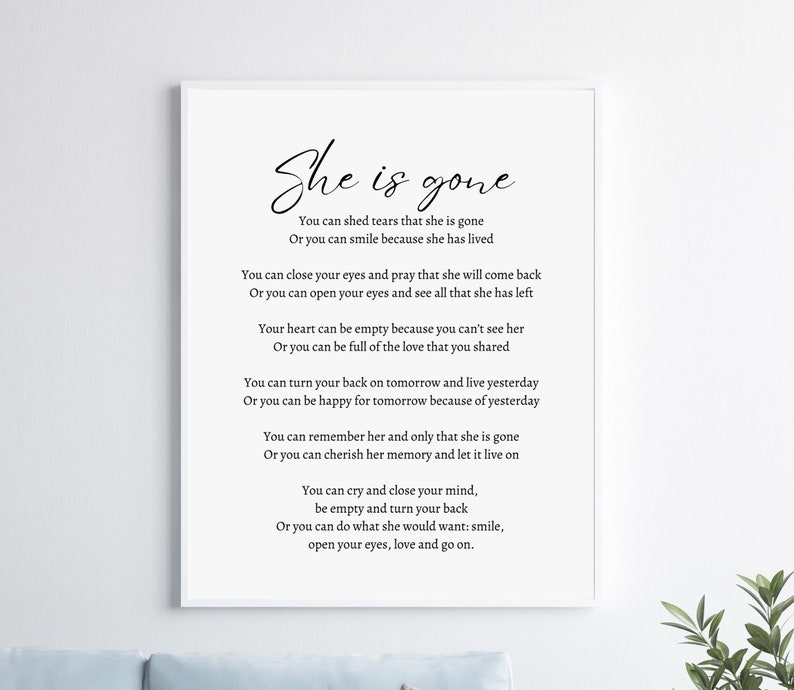 She is Gone David Harkins Printable Poem Digital Download - Etsy Ireland