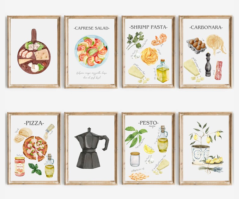 Italian Kitchen Wall Art Prints | Recipe Gallery Set of 8 (digital ...