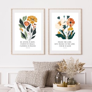 Christian Floral Set of 2, Bible Verse Wall Poster Set, Botanical ...