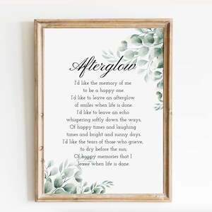 Afterglow Poem, Funeral Poem, Lost Loved One Poem, in Memory Of, Grief ...