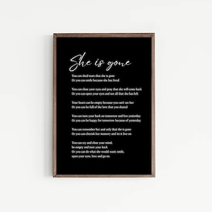 She is Gone | David Harkins Printable Poem, Digital Download, Grief ...