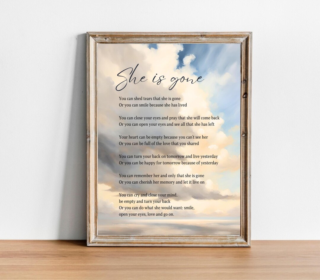 She is Gone | David Harkins Printable Poem, Digital Download, Grief ...