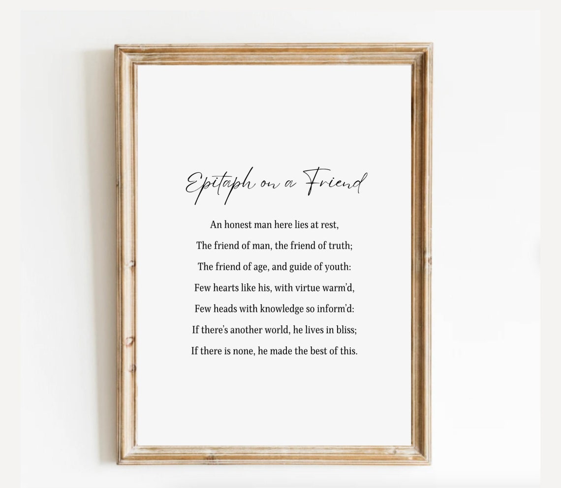 Epitaph on a Friend - Robert Burns Poem Print, Celebration of Life Poem ...