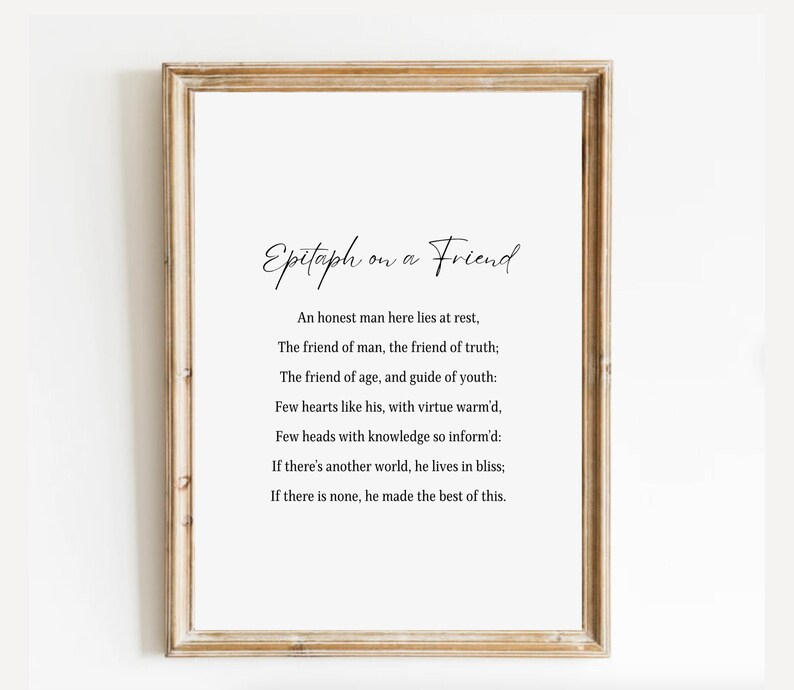 Epitaph on a Friend - Robert Burns Poem Print, Celebration of Life Poem ...
