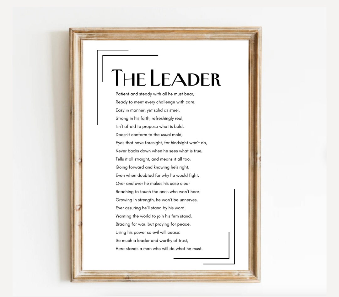The Leader Poem Poster Gift for Boss Leadership Inspiration Print Wall ...