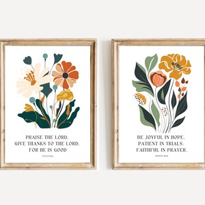 Christian Floral Set of 2, Bible Verse Wall Poster Set, Botanical ...