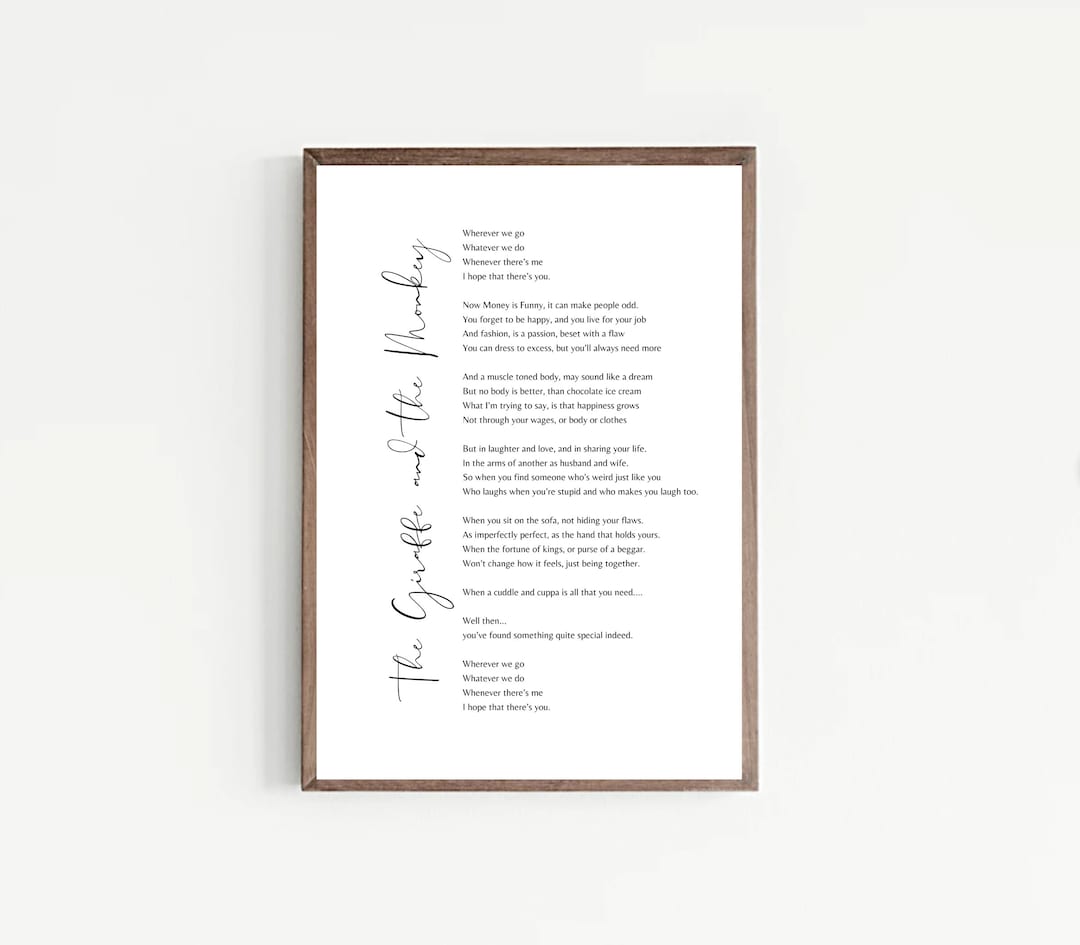 Printable Giraffe and the Monkey Poem | Wedding Present | DIGITAL ...
