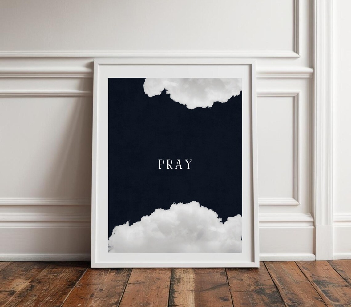 Christian Dark Blue Sky Cloud Pray, Bible Verse Wall, Scripture Print ...