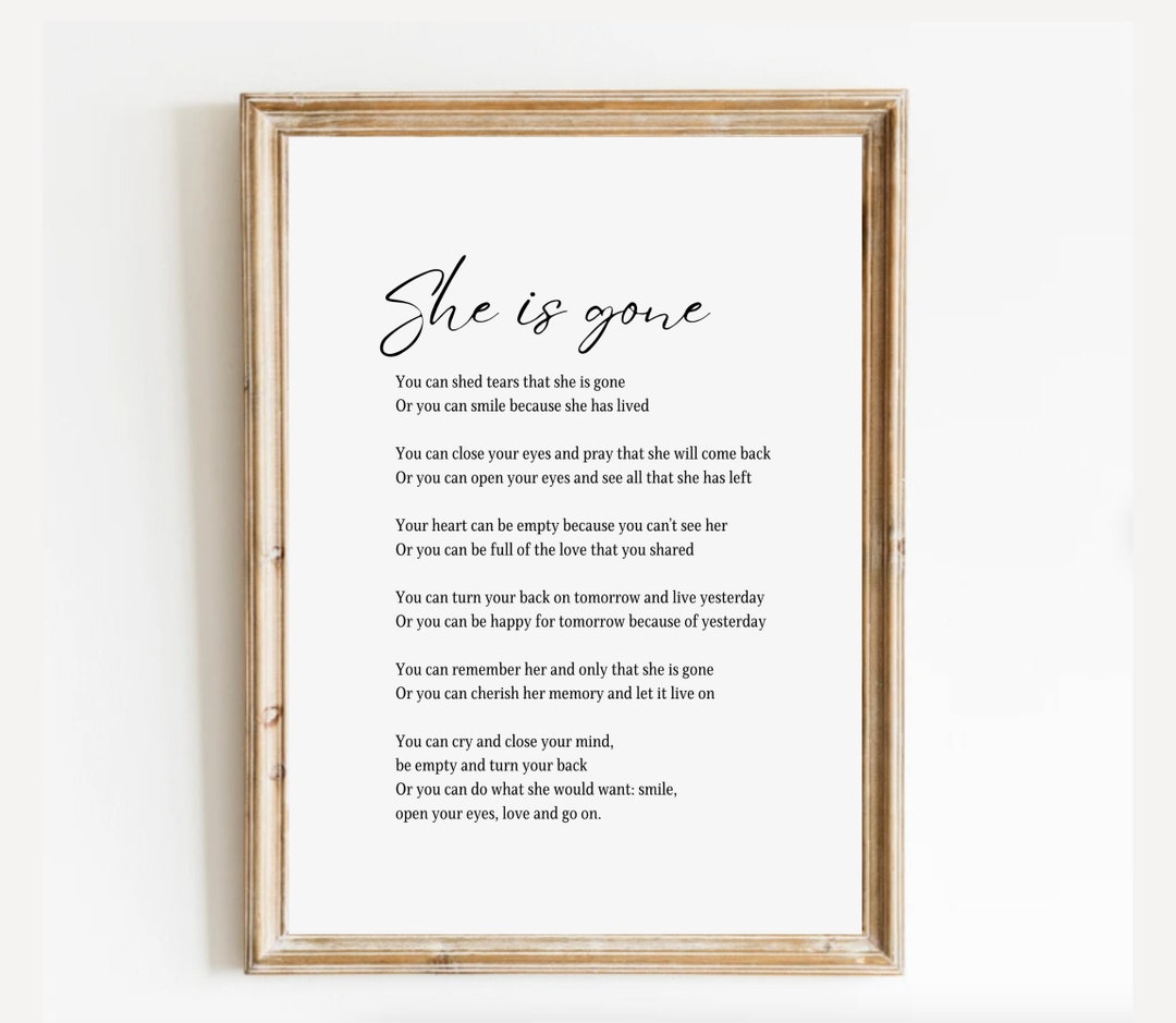 She is Gone | David Harkins Printable Poem, Digital Download, Grief ...