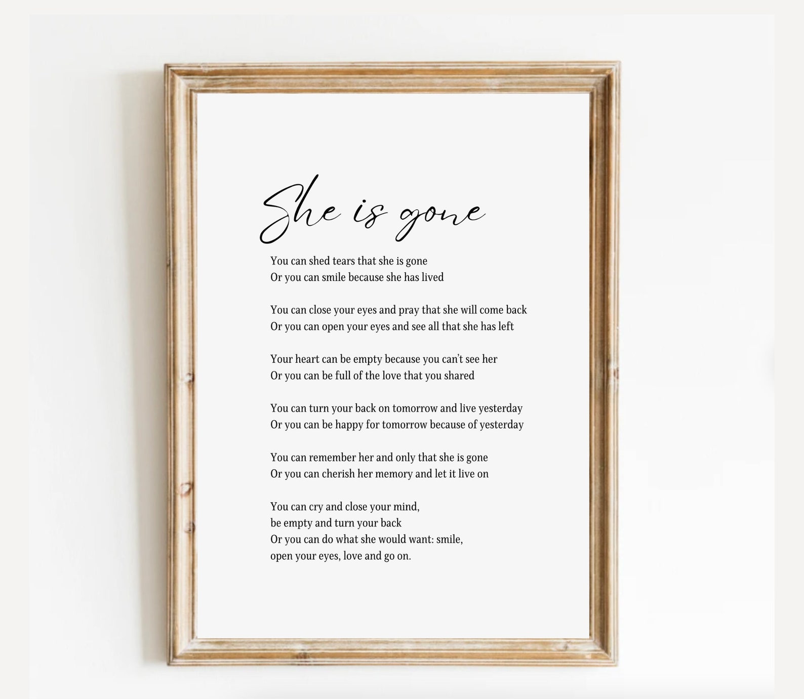 She is Gone | David Harkins Printable Poem, Digital Download, Grief ...