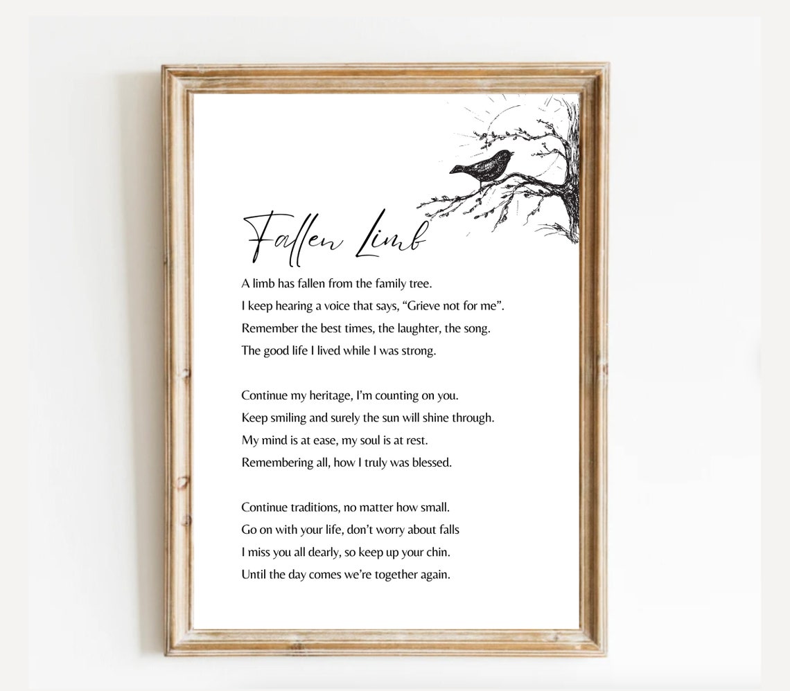 Fallen Limb Memorial Poem. Celebration of Life, Funeral Remembrance ...