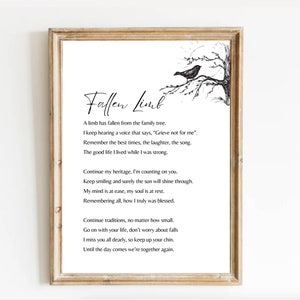 Fallen Limb Memorial Poem. Celebration of Life, Funeral Remembrance ...