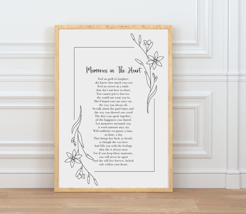 Memories in the Heart Memorial Poem. Celebration of Life - Etsy
