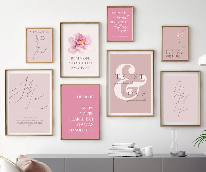 Office Wall Art | Set of 10 PRINTABLES | Home Office Decor | Pink ...