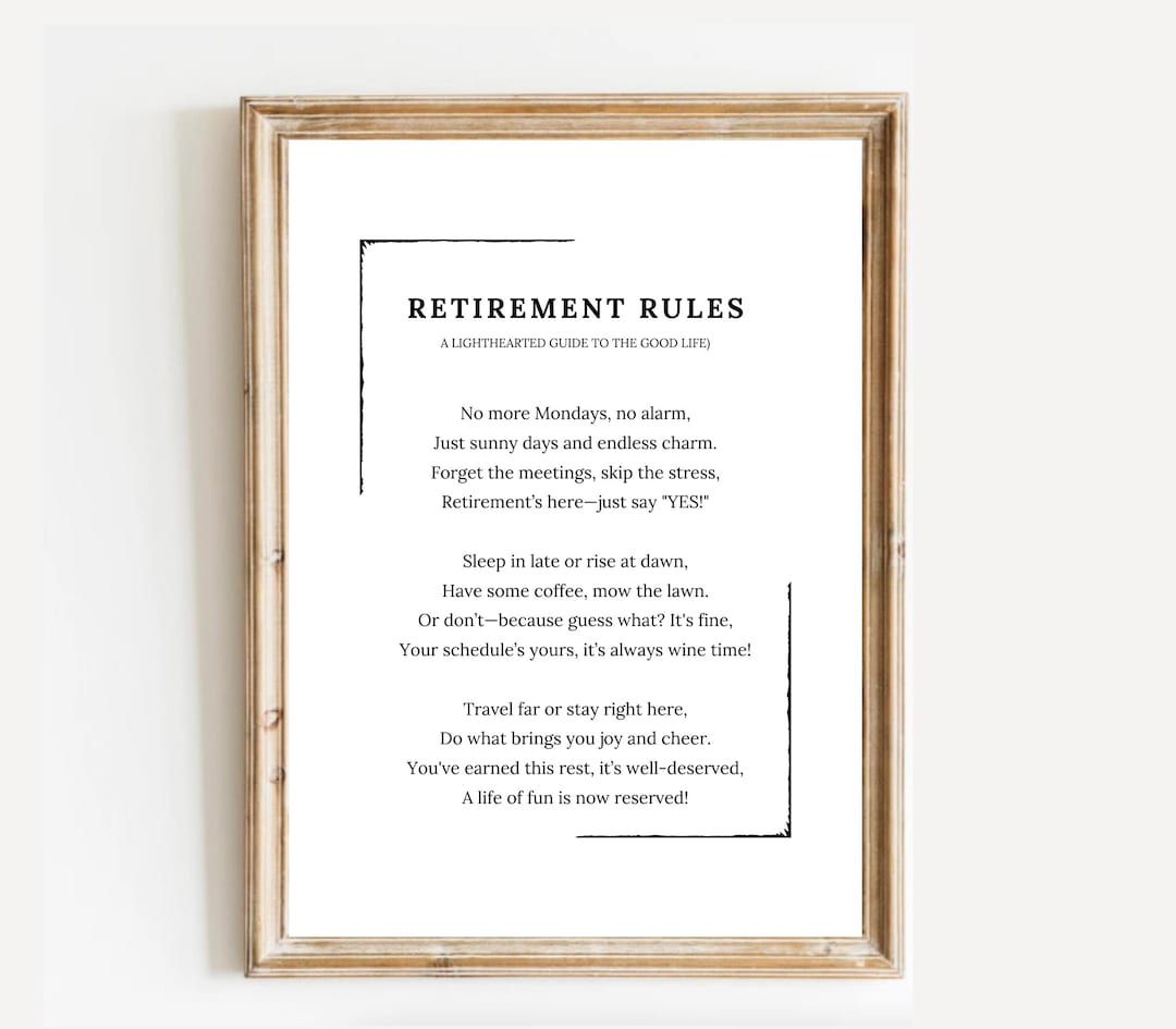 Funny Retirement Rules Poem Printable | Digital Wall Art, Inspiring ...
