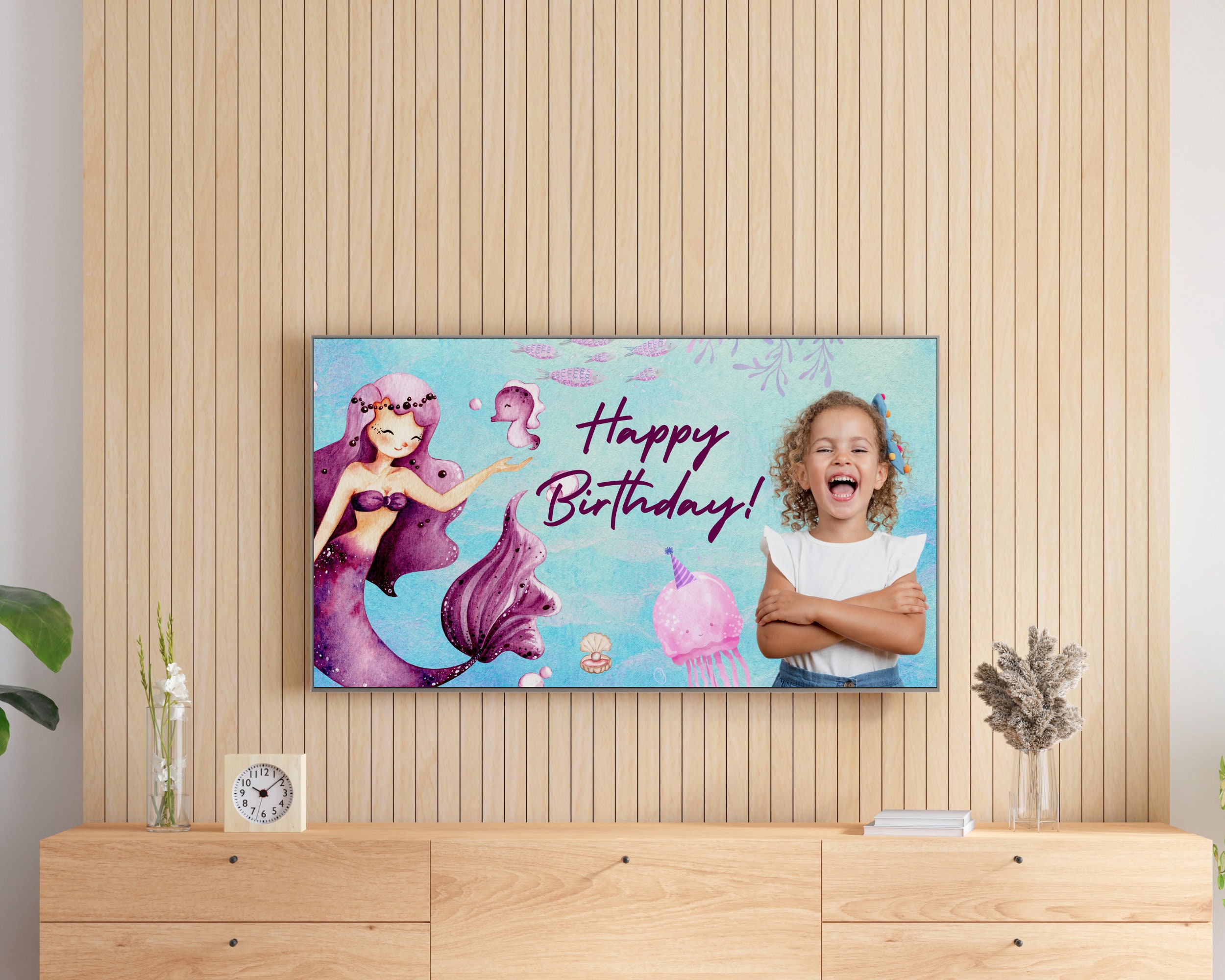 CUSTOM Mermaid Happy Birthday Girl Frame Tv Art Photo Little - Etsy