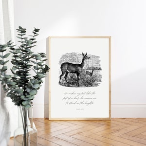 Deer Bible Verse Wall Art, Psalm 18, Bible Quote, Psalm Print ...