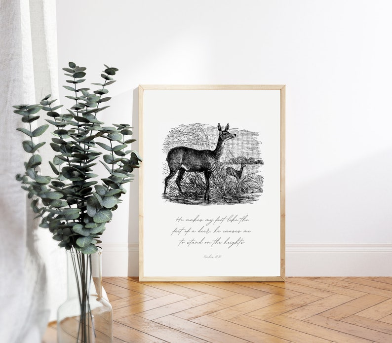 Deer Bible Verse Wall Art, Psalm 18, Bible Quote, Psalm Print ...
