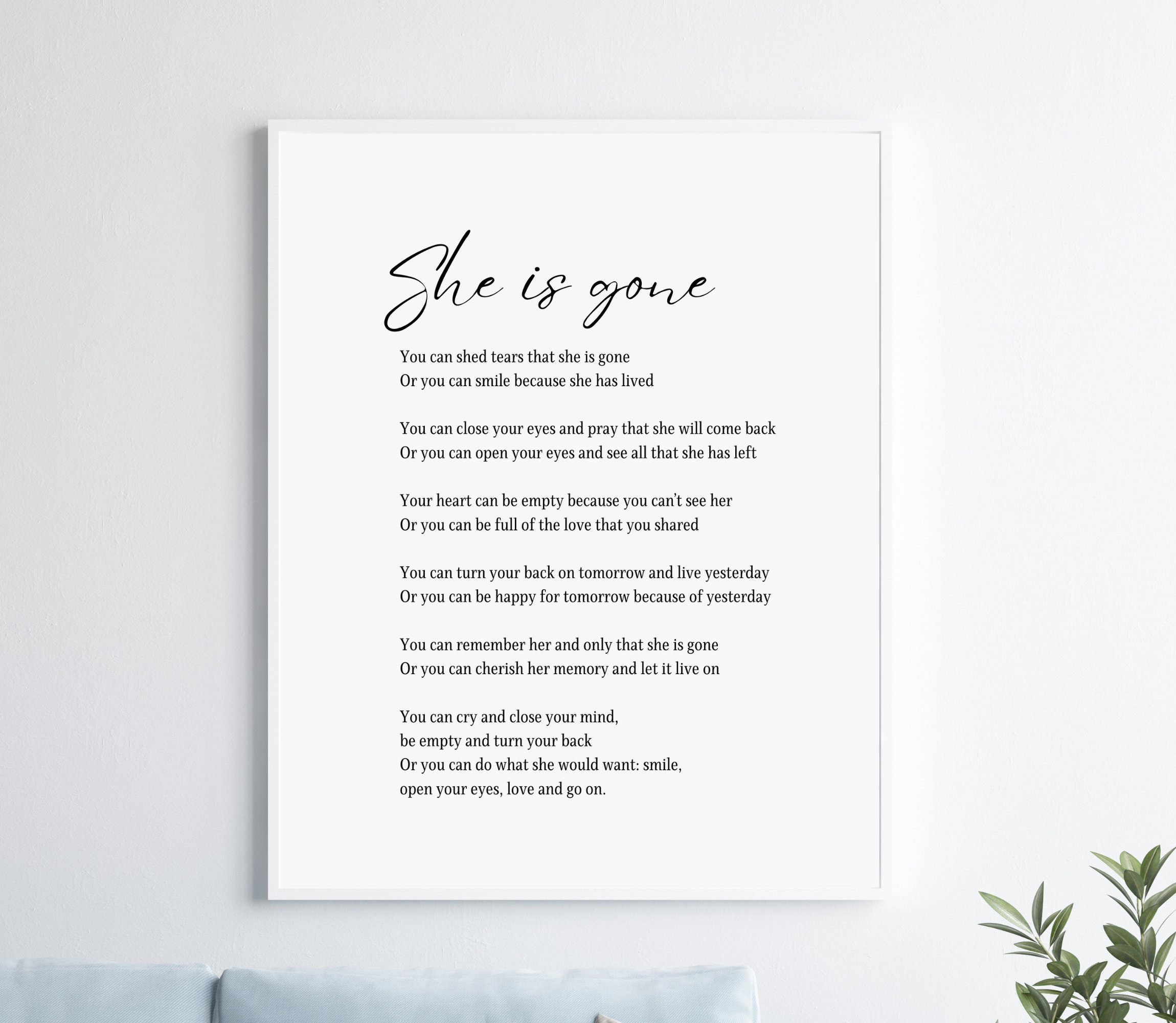 She is Gone David Harkins Printable Poem, Digital Download, Grief Quote ...