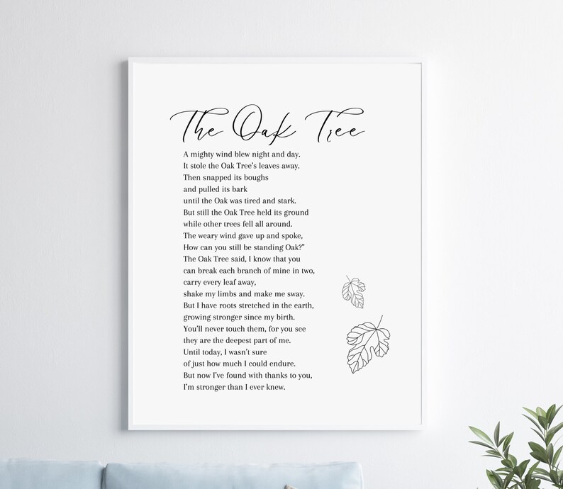 Oak Tree Poem | Nature Wall Art | Inspirational Art Print | Digital ...
