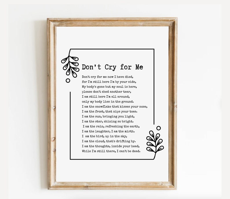 Don't Cry for Me Memorial Poem. Celebration of Life - Etsy