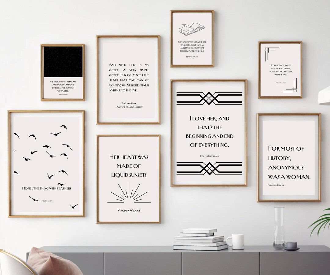 Gallery Wall Set of 8 Prints With Book Quotes, Book Prints, Book Art ...