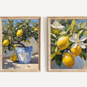 Lemon Tree Wall Art Set of 2 | Citrus Kitchen Prints | Italian & Greek ...