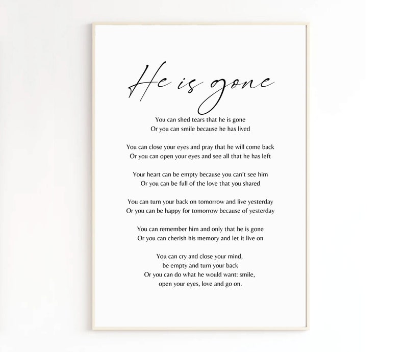 He is Gone David Harkins Printable Poem Digital Download - Etsy