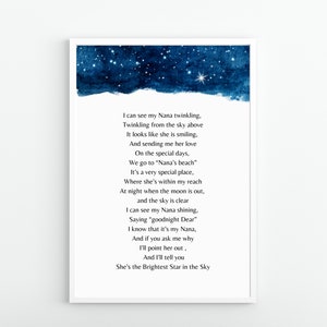 BRIGHTEST Star in the Sky Memorial Poem. Celebration of Life, Funeral ...