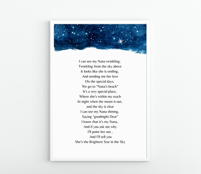 BRIGHTEST Star in the Sky Memorial Poem. Celebration of Life, Funeral ...