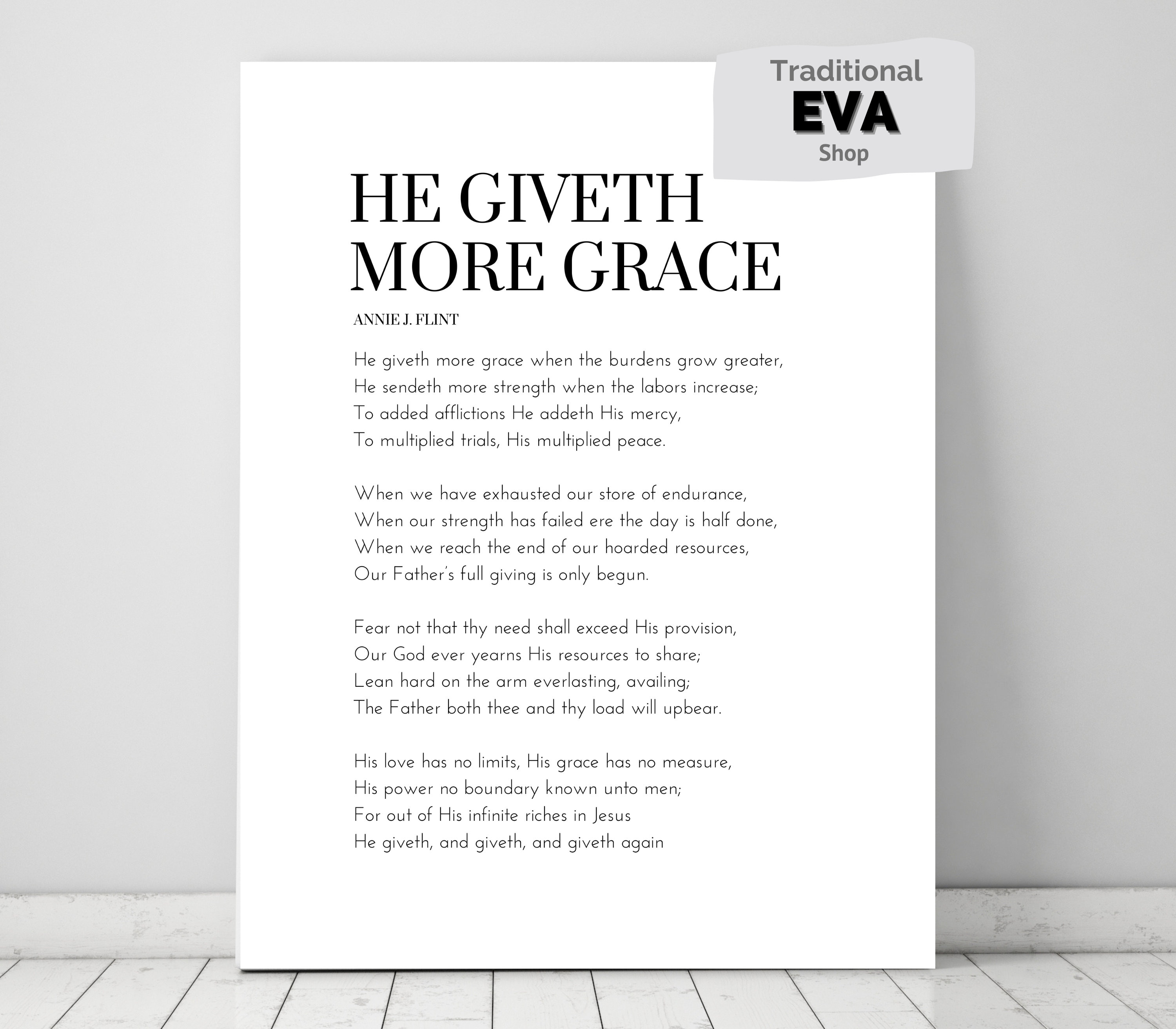 He giveth more grace Annie J Flint poem PRINTABLE gift | Etsy