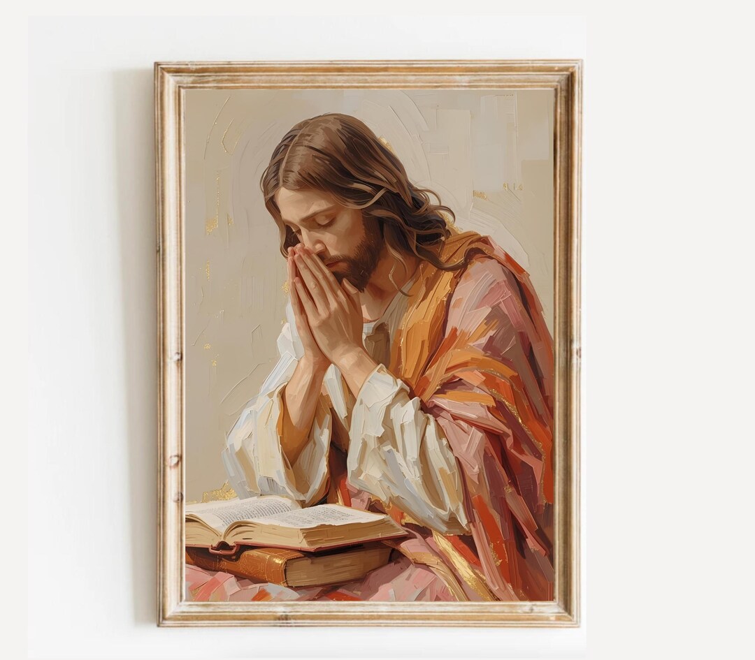 Jesus Praying Painting | Neutral Earthy Tones Christian Wall Art ...