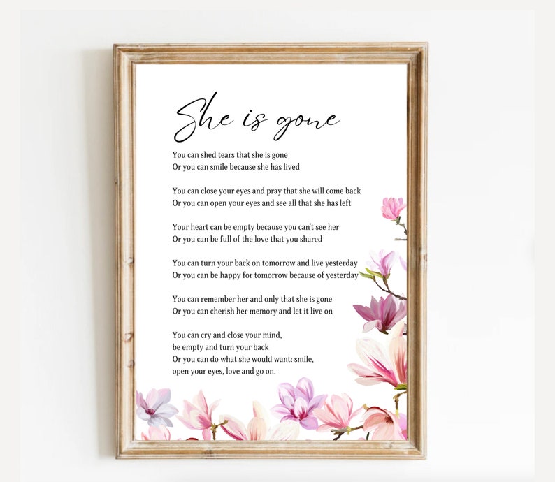 She is Gone David Harkins Printable Poem Digital Download - Etsy