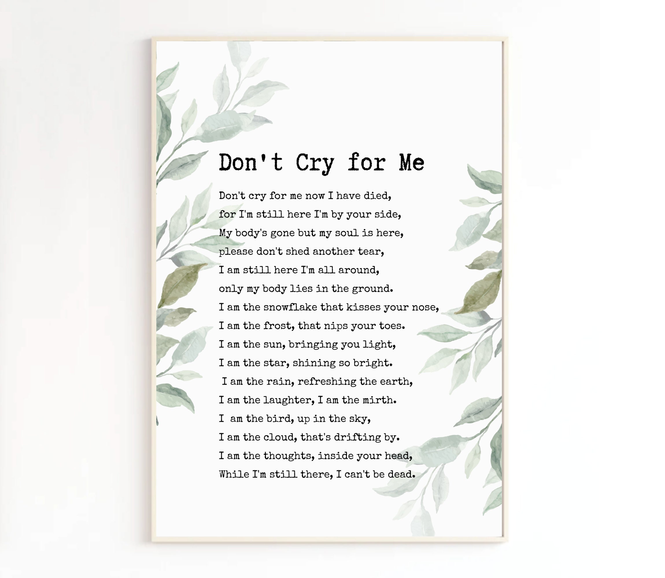 Don't Cry for Me Memorial Poem. Celebration of Life, Funeral Remembrance Poem, Digital Download ...