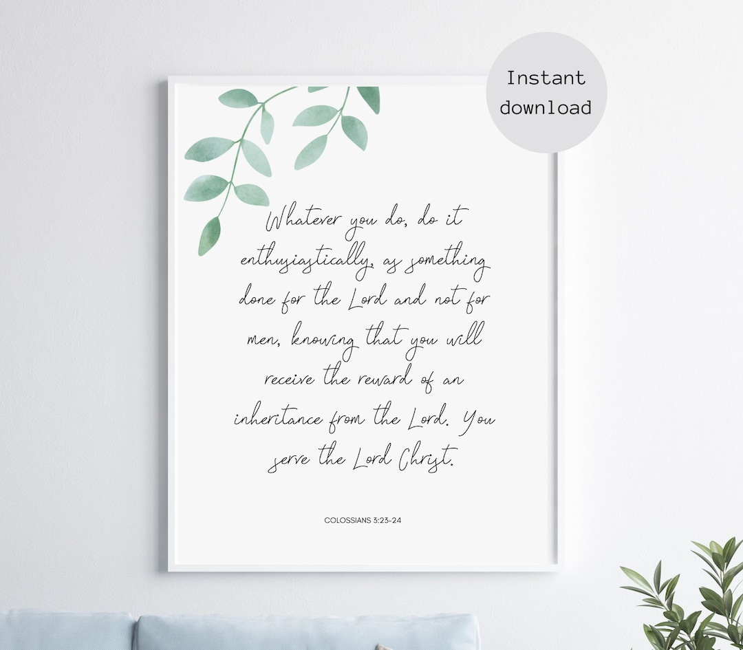 Colossians 3:23-24 Christian Wall Art | Minimalist Bible Verse Print ...
