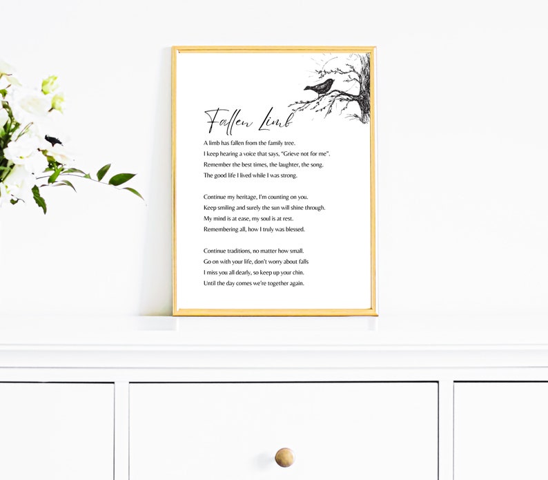 Fallen Limb Memorial Poem. Celebration of Life, Funeral Remembrance ...