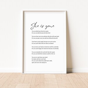 She is Gone | David Harkins Printable Poem, Digital Download, Grief ...