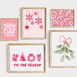 20 Prints, PINK Christmas Wall Art, Digital Download, Winter Gallery ...