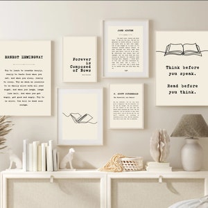 Gallery Wall Set of 10 Prints With Book Quotes, Bookworm Wall Art ...