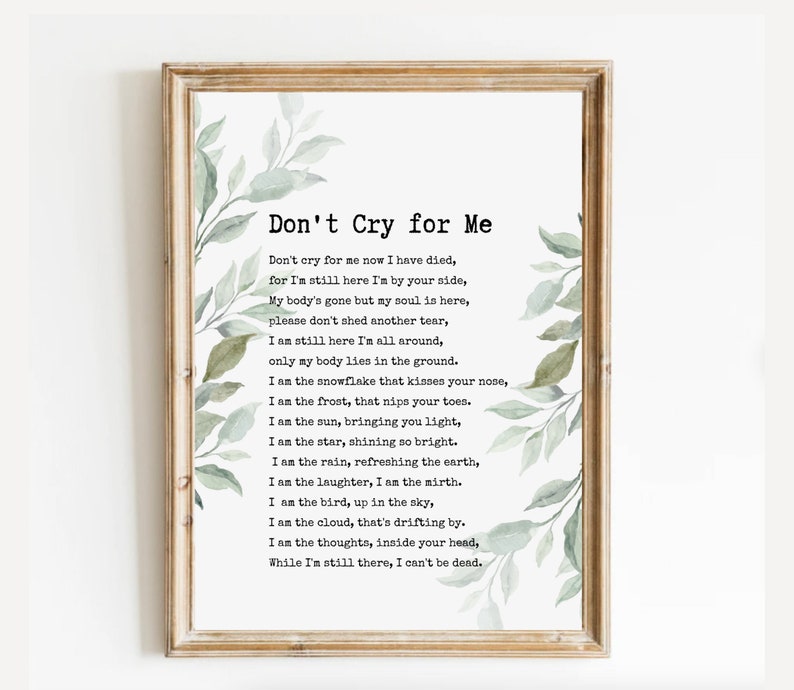 Don't Cry for Me Memorial Poem. Celebration of Life, Funeral ...