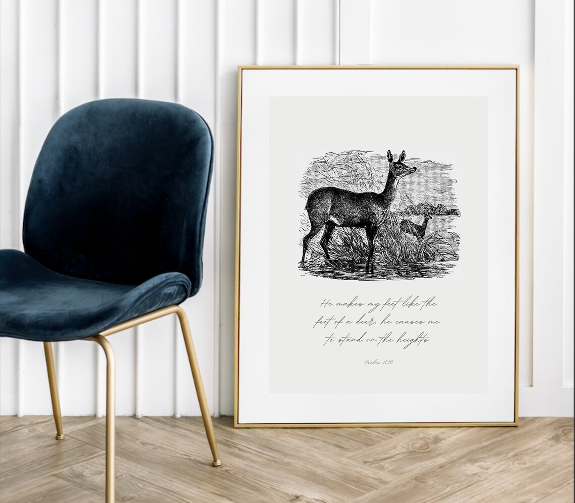 Deer Bible Verse Wall Art, Psalm 18, Bible Quote, Psalm Print ...